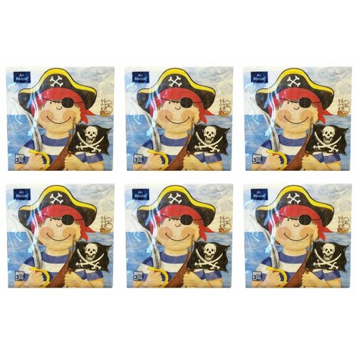 Bouquet Салфетки бумажные Art Маленькие пираты, 3 слоя, 33 х 33 см, 20 штук в упаковке, 6 уп