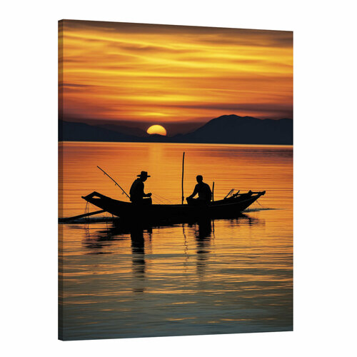 Интерьерная картина 50х70 "Японские рыбаки на заходе солнца"