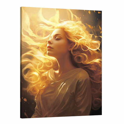 Интерьерная картина 50х70 "Портрет девушки в золотых тонах"