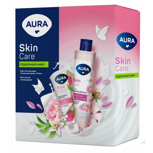 Подарочный набор AURA SKIN CARE Крем-гель для душа Сливочная ваниль и пион 250 мл + detox крем для рук тонизирующий 75 мл