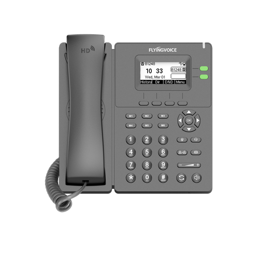 IP-телефон FLYINGVOICE P20, 2 SIP аккаунта, монохромный дисплей 2,3 дюйма, 132 x 64 с подсветкой, конференция на 6 абонентов, (RJ9)/DECT, USB и Wi-Fi