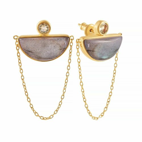 Серьги JV, серебро, 925 проба, лабрадорит, перидот