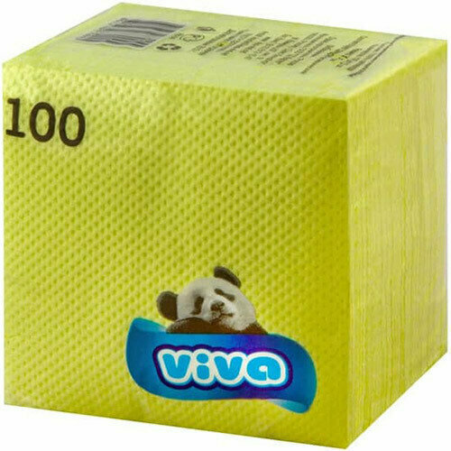 Салфетки бумажные Viva, 1-слойные, цвет жёлтый, 24х24 см, в упаковке 100 штук