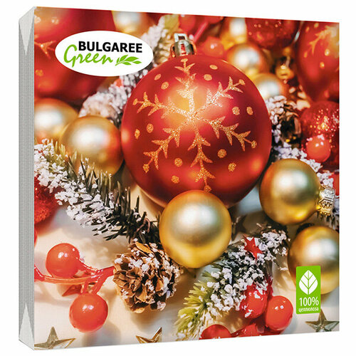 Салфетки бумажные новогодние Bgreen Красные шары 3 слоя, 33х33см, 20 штук