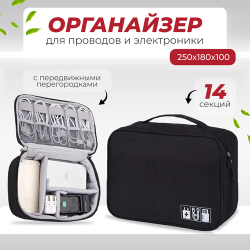 Органайзер для хранения проводов и зарядок, сумка для кабелей и аксессуаров для электроники, глубокий, черный, Master-Pokupok