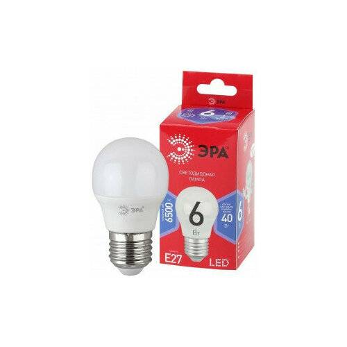 Светодиодная LED лампа ЭРА ECO шар P45 E27 6W(480lm) 6500K 6K 80х45 R P45-6W-865-E27 6366 (упаковка 12 штук)