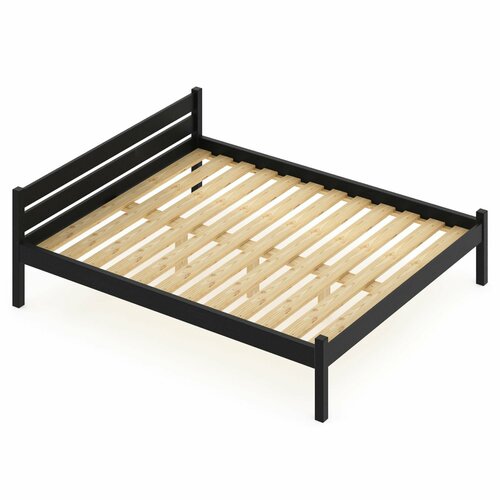 Кровать полутороспальная Классика из массива сосны с реечным основанием, 200х120 см (габариты 210х130), цвет черного оникса