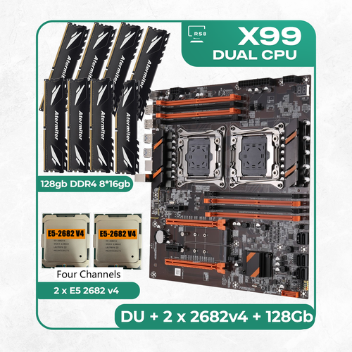 Комплект материнской платы X99: ZX-DU99D4 + 2 x Xeon E5 2682v4 + DDR4 128Гб Atermiter 2666Mhz 8х16Гб