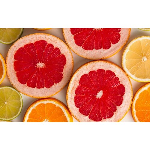 Картина на холсте 60x110 LinxOne "Грейпфрут, апельсин, лимон, цитрус" интерьерная для дома / на стену / на кухню / с подрамником