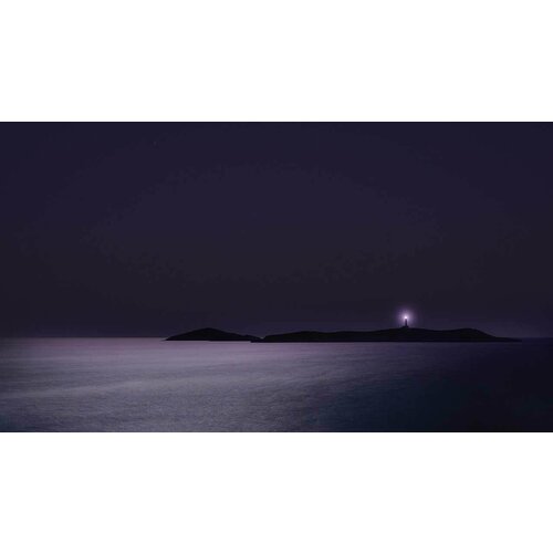 Картина на холсте 60x110 LinxOne "Ночь море маяк острова" интерьерная для дома / на стену / на кухню / с подрамником