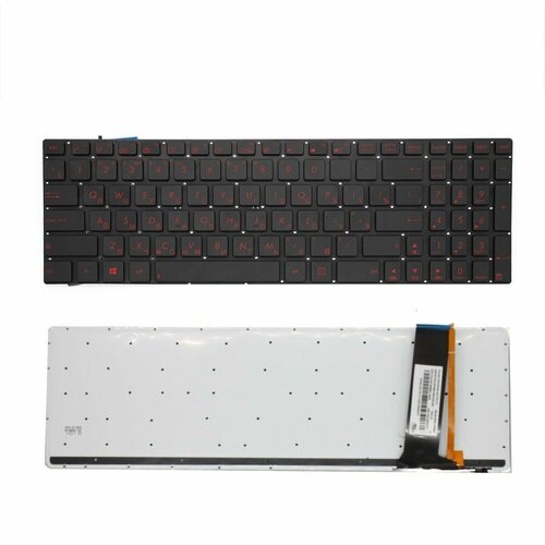 Клавиатура для ноутбука Asus N56DP, N56DY, N56VB, N76vz, N56VJ, N56VM, N56VZ, N76VB, Q550, N550, N750 черная, кнопки красные, с подсветкой