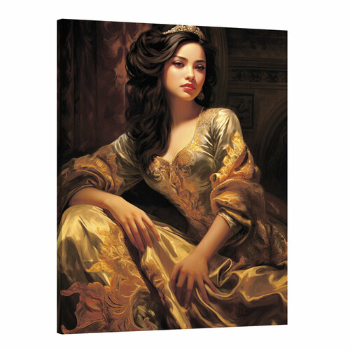 Интерьерная картина 50х70 "Принцесса в золотистом королевском одеянии"