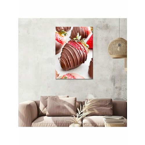 Картина на холсте с подрамником Аппетитная клубника в шоколаде 40х60