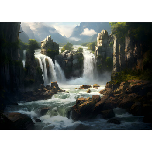 Постер - "Шумные водопады рек"на фотобумаге / А2 / в тубусе без рамы
