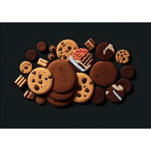 Постер - "Шоколадное печенье в стиле пиксель арт"на фотобумаге / А2 / в тубусе без рамы