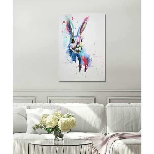 Картина - Заяц, зайцы, зайчонок, зайка, ушастый заяц, пушистый заяц, заяц портрет, заяц рисунок, заяц акварель, смешной заяц, заяц арт (7) 40х60