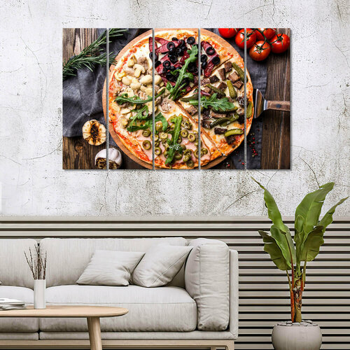 Модульная картина/Модульная картина на холсте/Модульная картина в подарок/пицца ассорти-assorted pizza 125х80