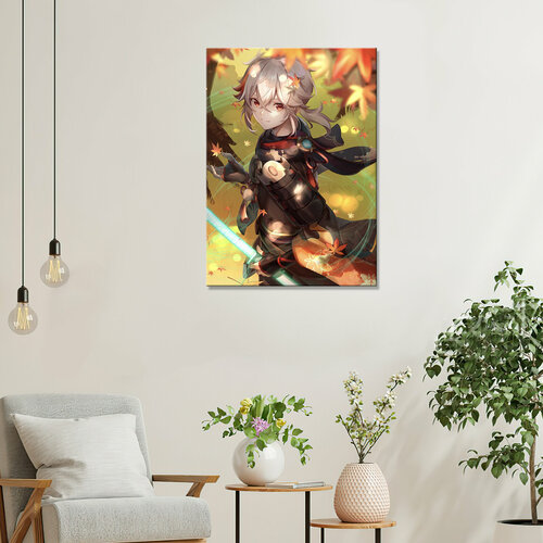 Интерьерная картина на холсте - Кадзуха и листья Геншин Импакт 20х30