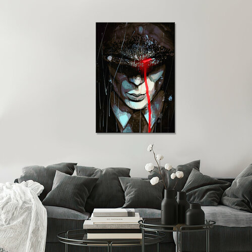 Интерьерная картина на холсте - Острые козырьки Том Шелби арт чёрно-красный 20х30