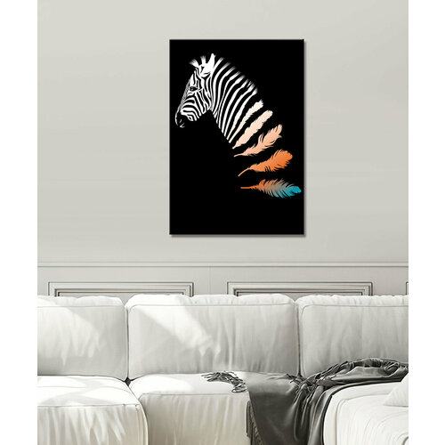 Картина - Зебра, зебра арт, полосатая зебра, зебра иллюстрация, зебра рисунок (4) 20х30