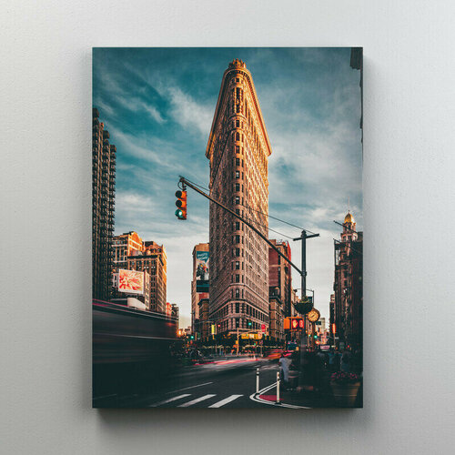 Интерьерная картина на холсте "Флэтайрон-билдинг Нью Йорк", архитектура, размер 22x30 см