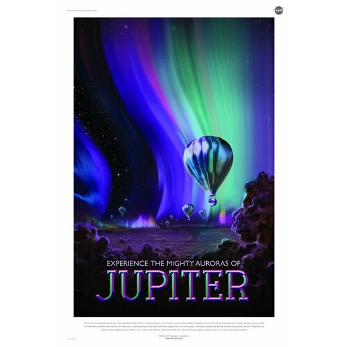 Плакат, постер на холсте Experience the mighty auroras of Jupiter/Испытать сияние Юпитера. Размер 30 х 42 см