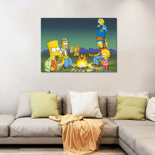 Интерьерная картина на холсте - Симпсоны Simpsons У костра 20х30
