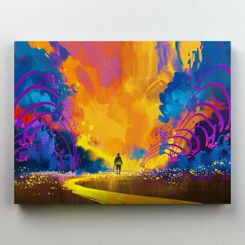 Интерьерная картина на холсте "Человек идет по тропинке в абстрактной вселенной" размер 30x22 см