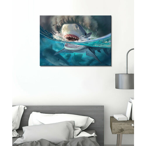 Картина -Акула, акула арт, акула рисунок, злая акула, пасть акулы (14) 50х70