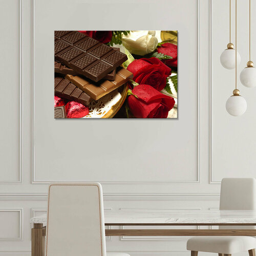 Картина/Картина на холсте для интерьера/Картина на стену/Картина для кухни/ - Шоколад и розы 50х70