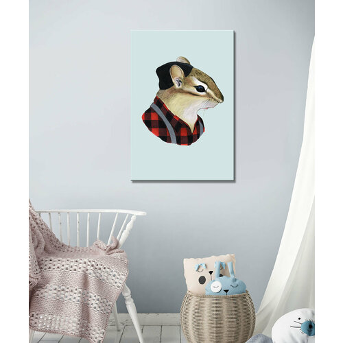 Картина - Бурундук арт, бурундучок, полосатый бурундук в шапке, стильный бурундук (1) 50х70