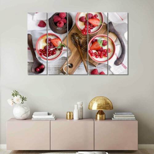 Модульная картина/Модульная картина на холсте/Модульная картина в подарок/сладкие ягодные десерты-sweet berry desserts 150х100