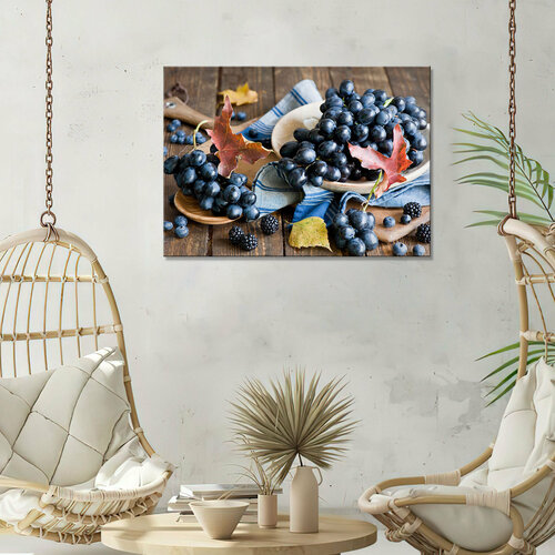Картина/Картина на холсте для интерьера/Картина на стену/Картина для кухни/ - грозди винограда на тарелке 30х40
