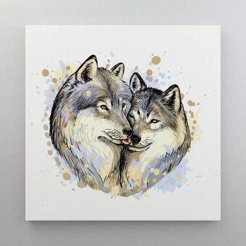 Интерьерная картина на холсте "Волк и волчица - любовь" размер 35x35 см