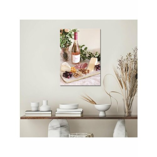 Картина на холсте с подрамником Розовое вино и сыр 60х80
