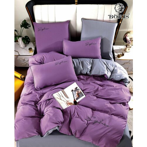 Комплект постельного белья Boris, 2 спальный, Жатка, Фиолетовый / Серый