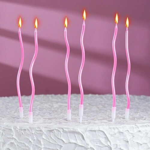 Свечи для торта витые "Серпантин" 6 шт, коктейльные, розовый блик (комплект из 24 шт)