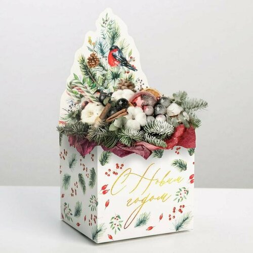 Коробка для мини-букетов «С новым годом», снегири, 12 х 17 х 10 см (комплект из 23 шт)