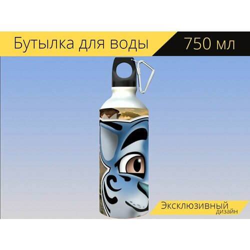 Бутылка фляга для воды "Мультфильм, дети, веселье" 750 мл. с карабином и принтом