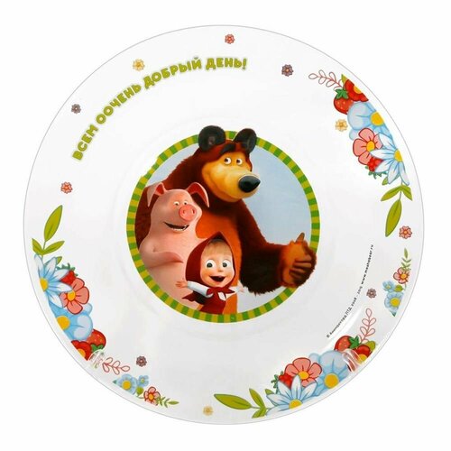 Тарелка стеклянная десертная 19,5 см Добрый день Маша и Медведь