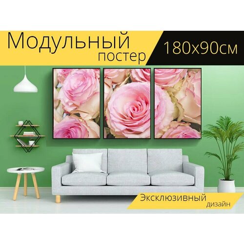 Модульный постер "Розы, цветок, роза" 180 x 90 см. для интерьера