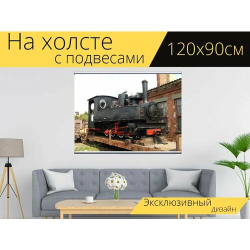 Картина на холсте "Узкоколейная железная дорога, поезд, вагоны" с подвесами 120х90 см. для интерьера