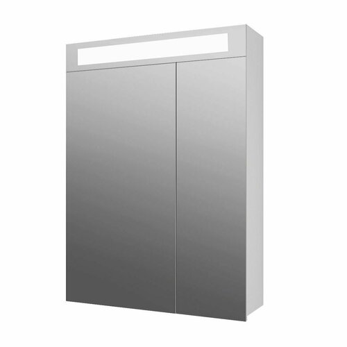 Шкаф зеркальный Dreja UNI, 60 см, 2 дверцы, 4 стеклянные полки, с подсветкой и выключателем, белый