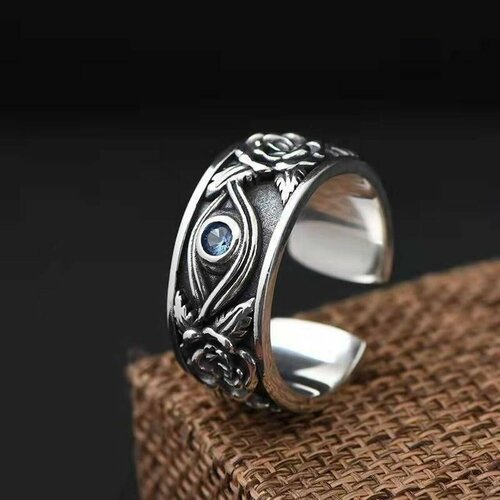 Кольцо Мужской перстень печатка с обсидианом, безразмерное, серебряный