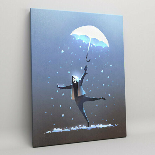 Картина на холсте (интерьерный постер) "Мим со светящимся зонтиком", с деревянным подрамником, размер 30x40 см