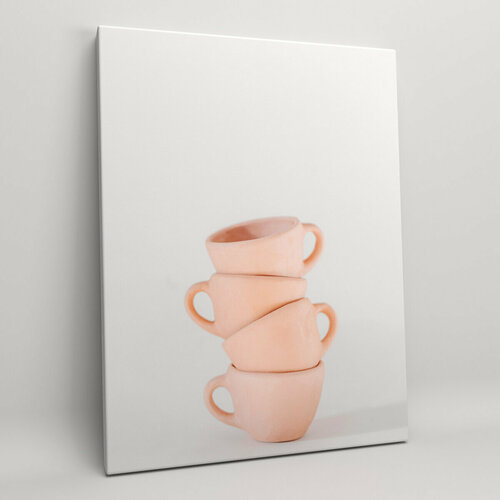 Картина на холсте (интерьерный постер) "Натюрморт - глиняные чашки" в скандинавском стиле, с деревянным подрамником, размер 45x60 см