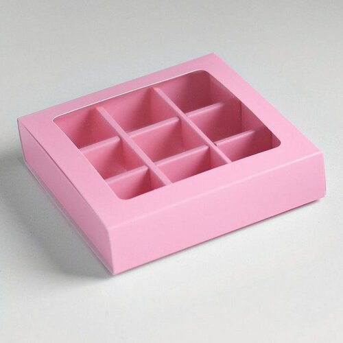 Коробка под 9 конфет с обечайкой, розовый, 14,5 х 14,5 х 3,5 см (комплект из 20 шт)