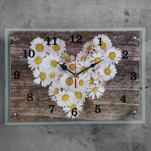 Часы-картина настенные, серия: Цветы, "Ромашки в форме сердца", 25 х 35 см (комплект из 3 шт)