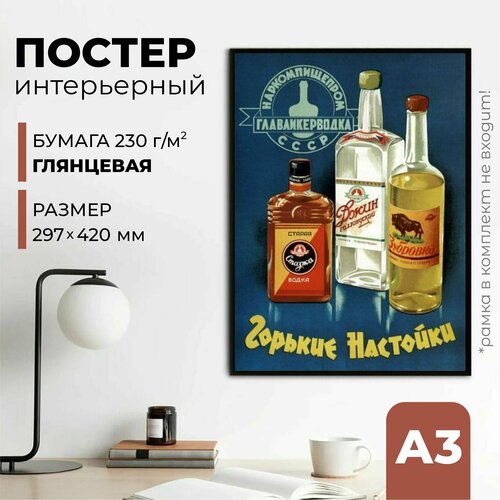 Плакат СССР "Горькие настойки", 42 см х 30 см