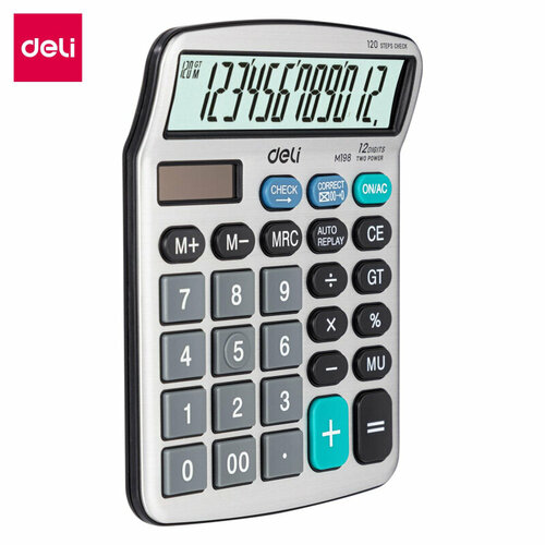 Калькулятор настольный комп. Deli EM19810, 12-р, дв. пит,153x120.5мм, мет, срб